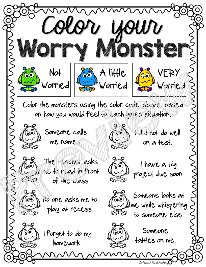 My Worry Monster Activity Heart And Mind Teaching